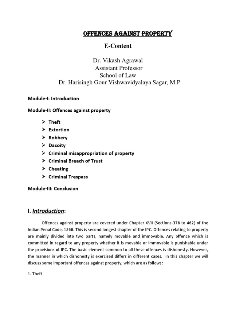 Offences Against Property | PDF | Robbery | Theft