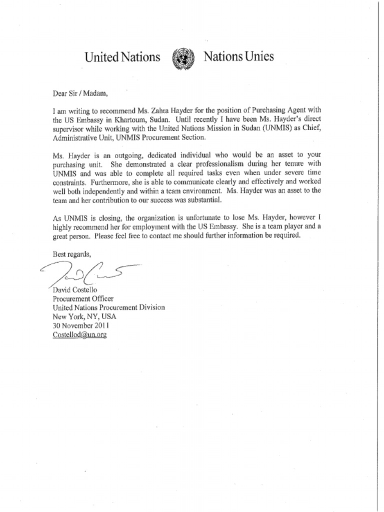 Letter of Recommendation UNMIS | PDF