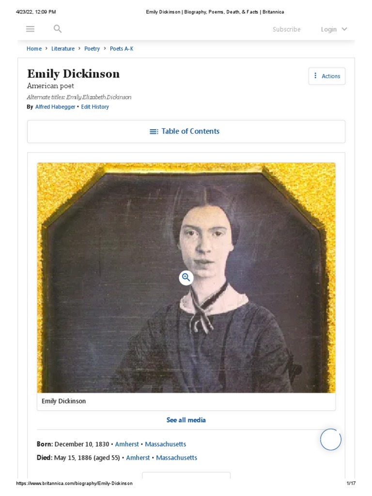 Emily Dickinson - Biography, Poems, Death, & Facts - Britannica | PDF ...