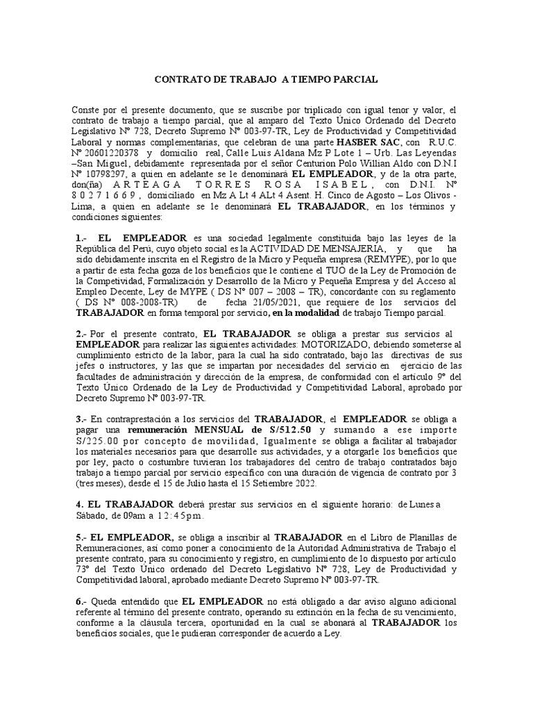 Contrato Part - Time | PDF | Derecho laboral | Economias