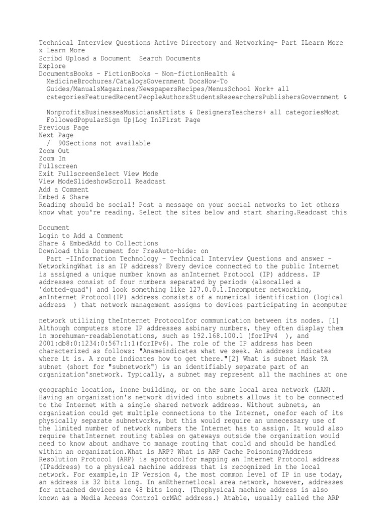 Technical Interview Questions Active Directory and Networking - Part I | PDF