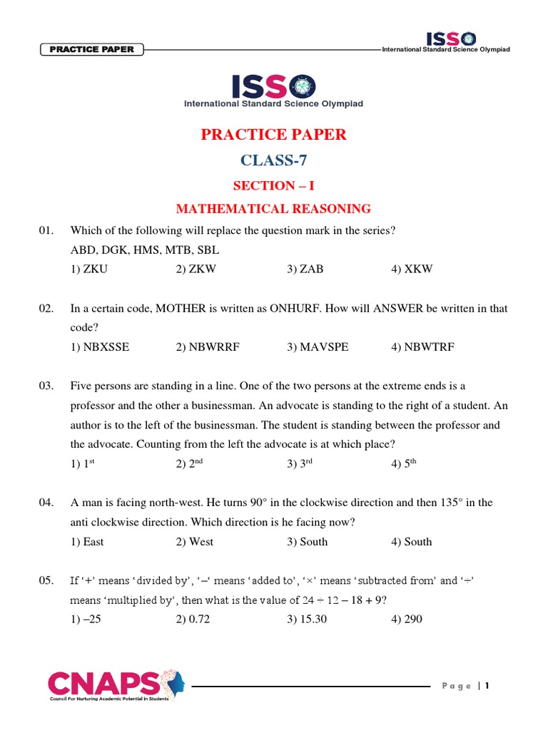 International Standard Science Olympiad Practice Paper | PDF | Water ...