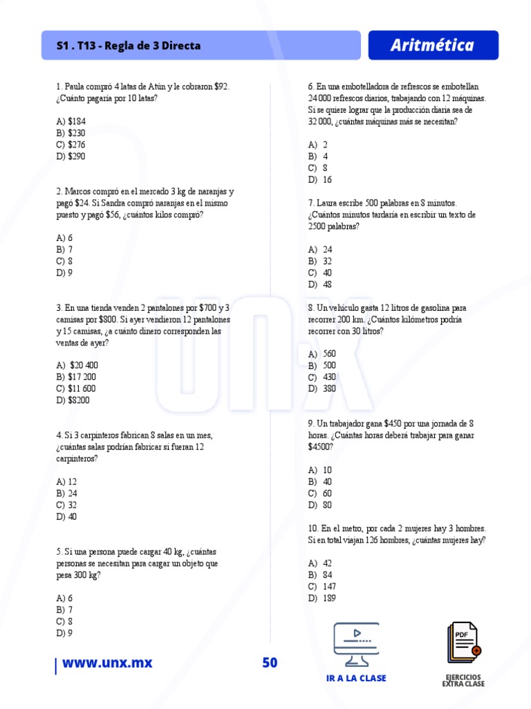 Ejercicios de Regla de 3 Directa | PDF