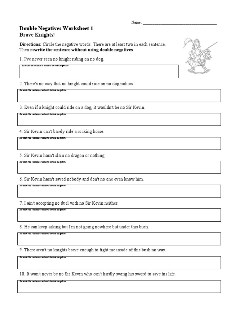 Double Negatives Worksheet 01 | PDF | Language Arts & Discipline