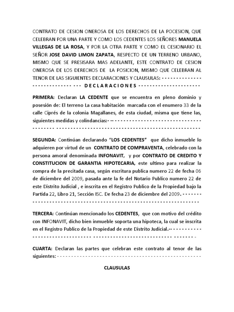 Contrato de Cesion | PDF | Ley de hipotecas | Ley común