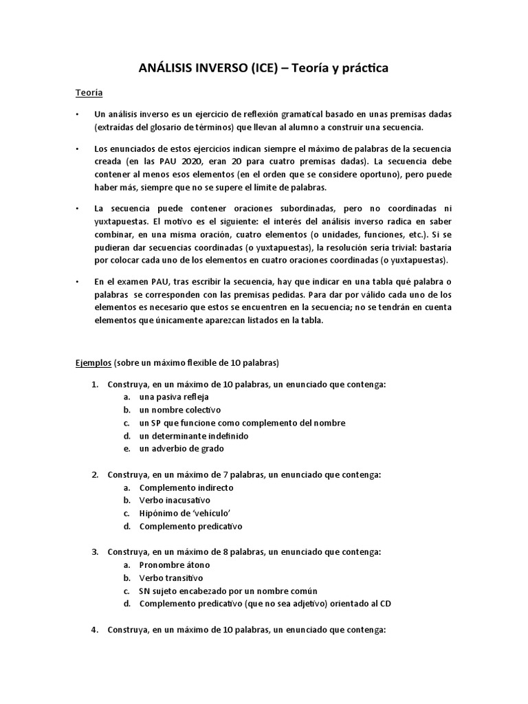 Análisis Inverso ICE Alumno | PDF | Verbo | Asunto (gramática)
