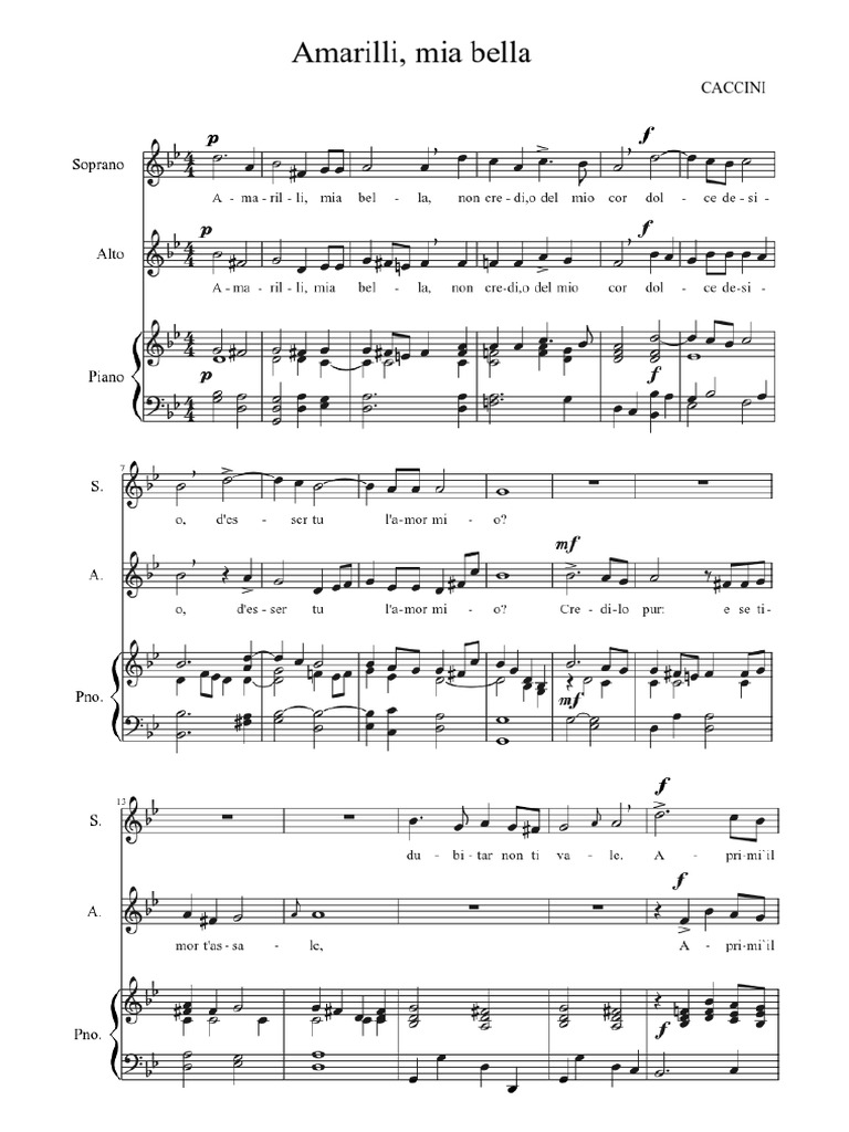 Amarilli Mia Bella - Soprano e Alto | PDF