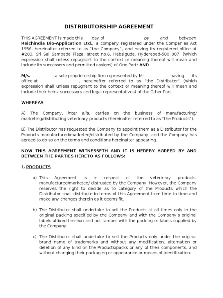 Distributor Ship Agreement | PDF