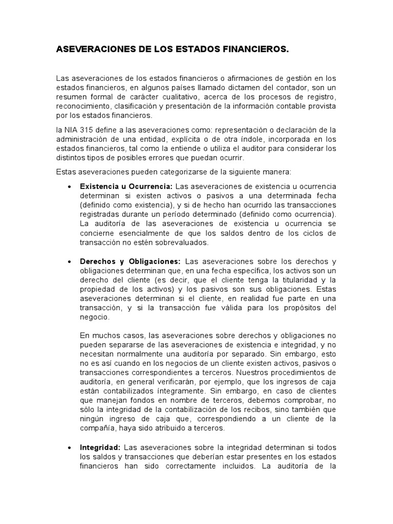 ASEVERACIONES | PDF | Auditoría | Contabilidad