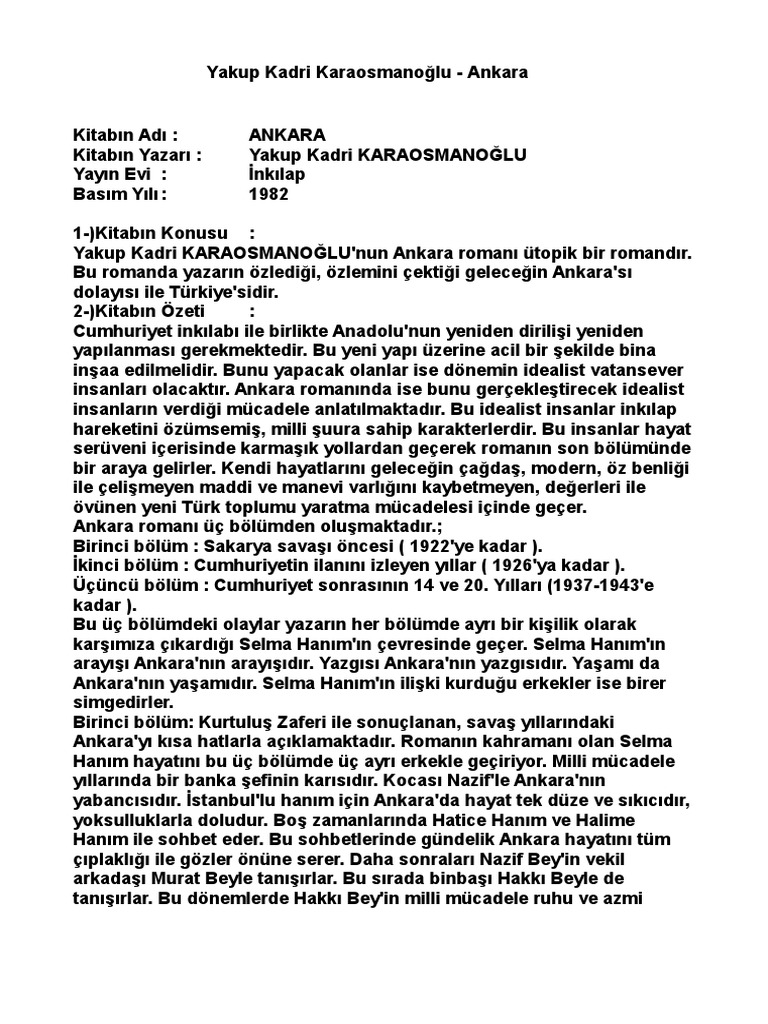 Yakup Kadri Karaosmanoğlu - Ankara | PDF