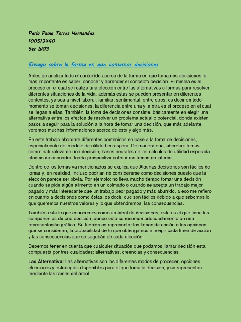 Ensayo Acerca de La Forma en Que Tomamos Decisiones | PDF