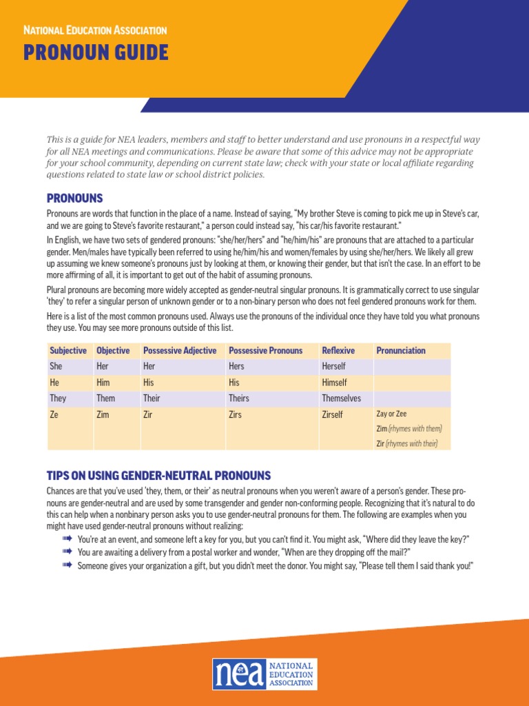 NEA Pronoun Guide | PDF | Morphology | Language Mechanics