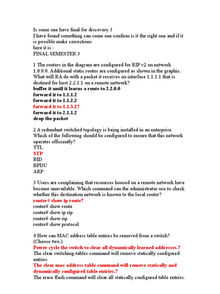 Final Exam Questions for Networking Concepts | PDF | Network Switch ...
