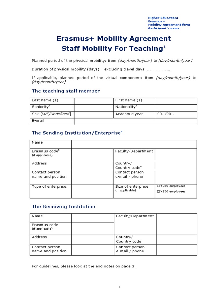 Erasmus+ Mobility Agreement Form | PDF | Social Science