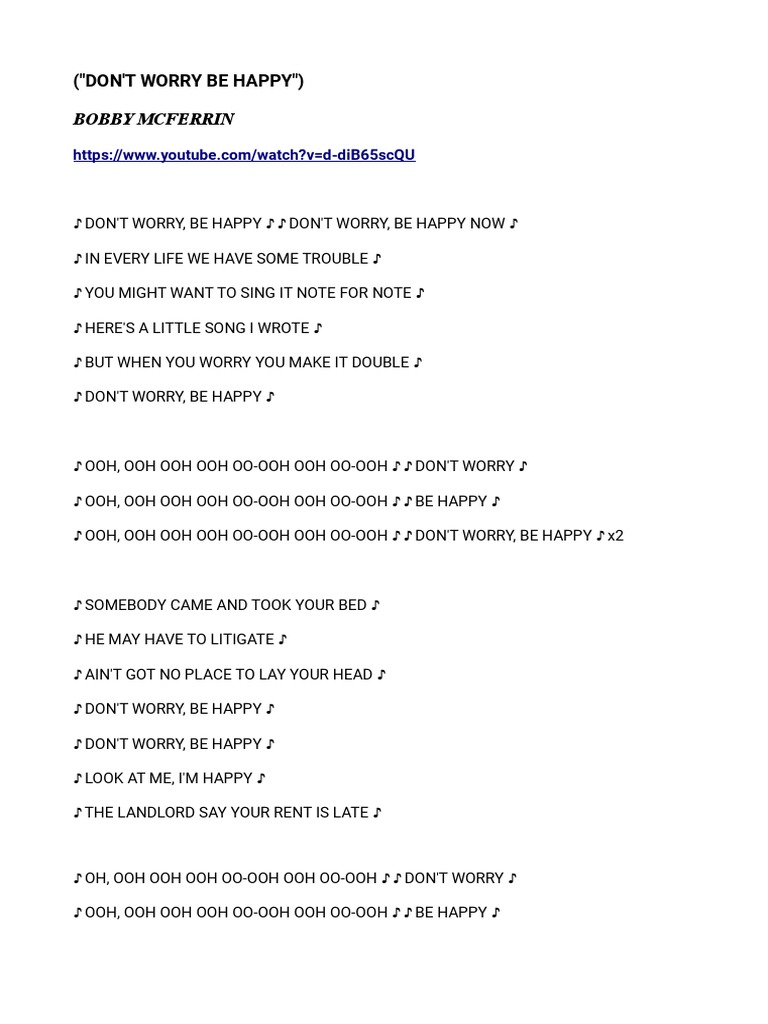 Don't Worry Be Happy Lyrics - Jumbled | PDF