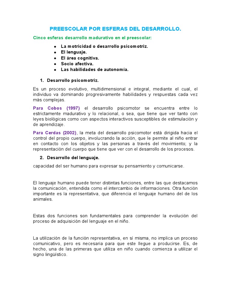 Esferas del Desarrollo Infantil en Preescolar | PDF | Pensamiento ...
