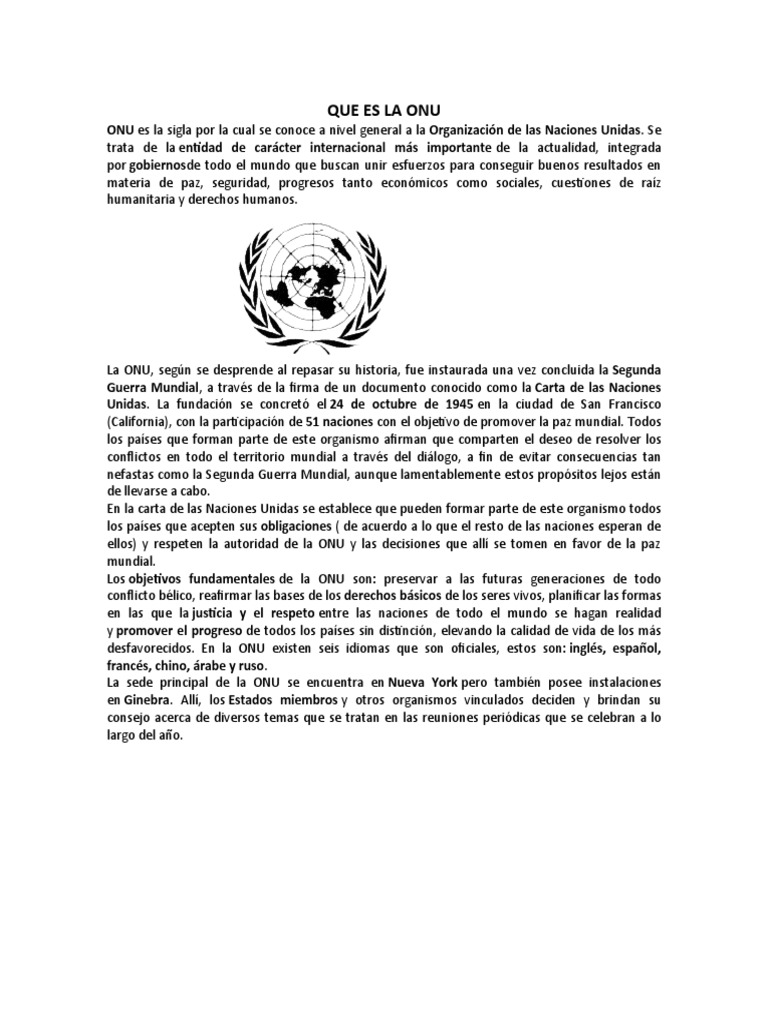 Qué es la ONU: Historia y Funciones | PDF | Naciones Unidas ...