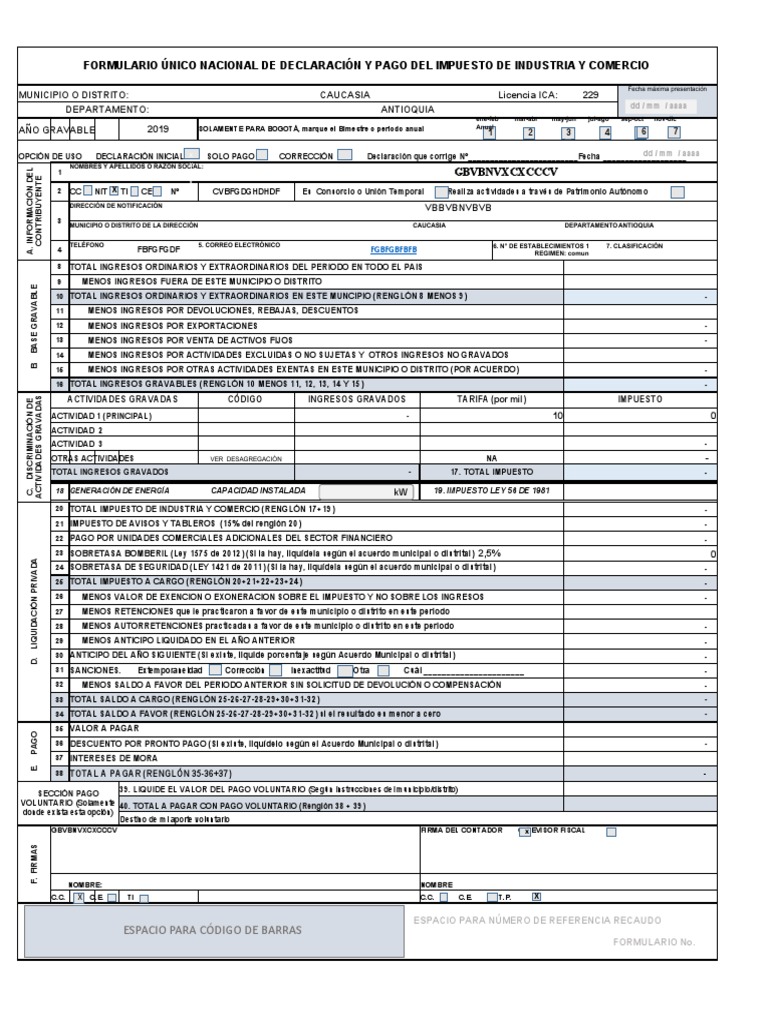 Formulario Declaracion Ica | PDF | Impuestos