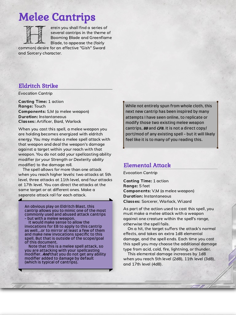 Melee Cantrips - GM Binder | PDF | Dungeons & Dragons | Fantasy Role Playing Games