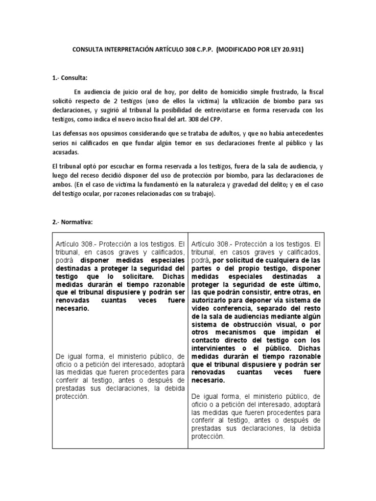 CONSULTA INTERPRETACIÓN ARTÍCULO 308 CPP Comentado | Descargar gratis PDF | Ley procesal ...