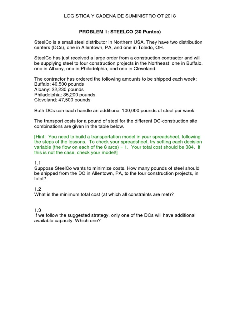 Actividad 3.1B Xport Model Exercises SCM | PDF | Logistics | Applied Mathematics
