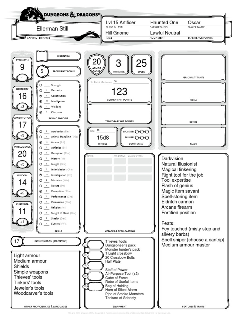 Oneshot Character Sheet | PDF | Role Playing Games | D20 System