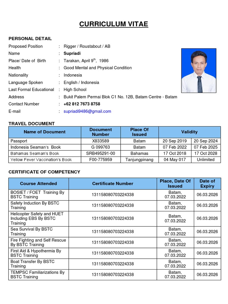 CV Supriadi Rigger AB Completed 2022 | PDF