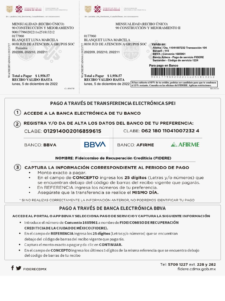 Recibo | PDF | Bancario | Servicios financieros