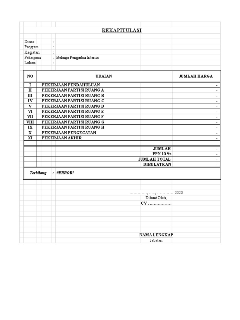 RAB Belanja Pengadaan Interior | PDF