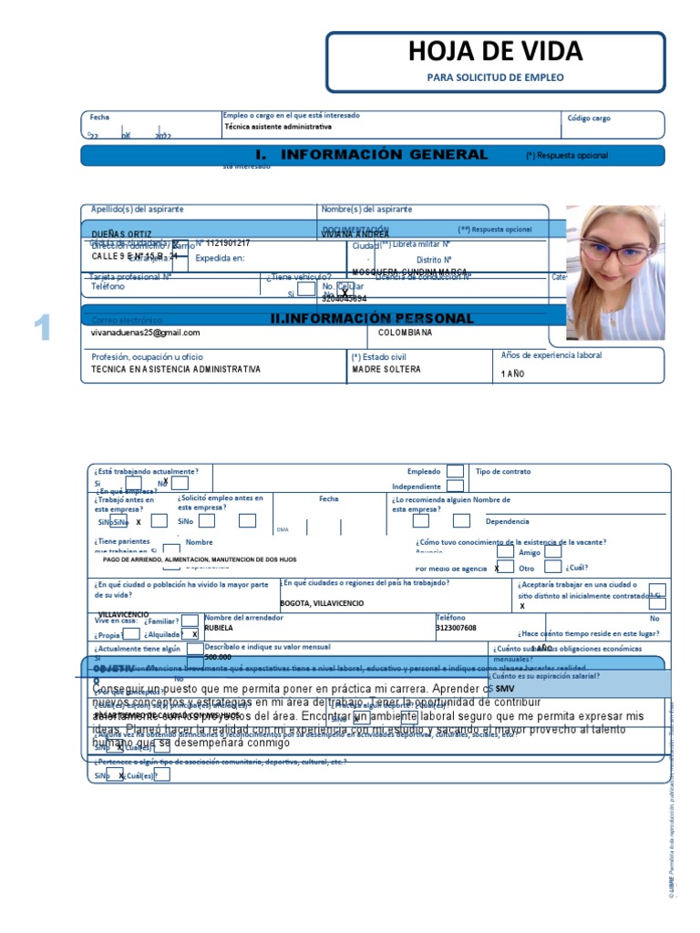 Formato Hoja de Vida Minerva 1003 Word | PDF | Economias