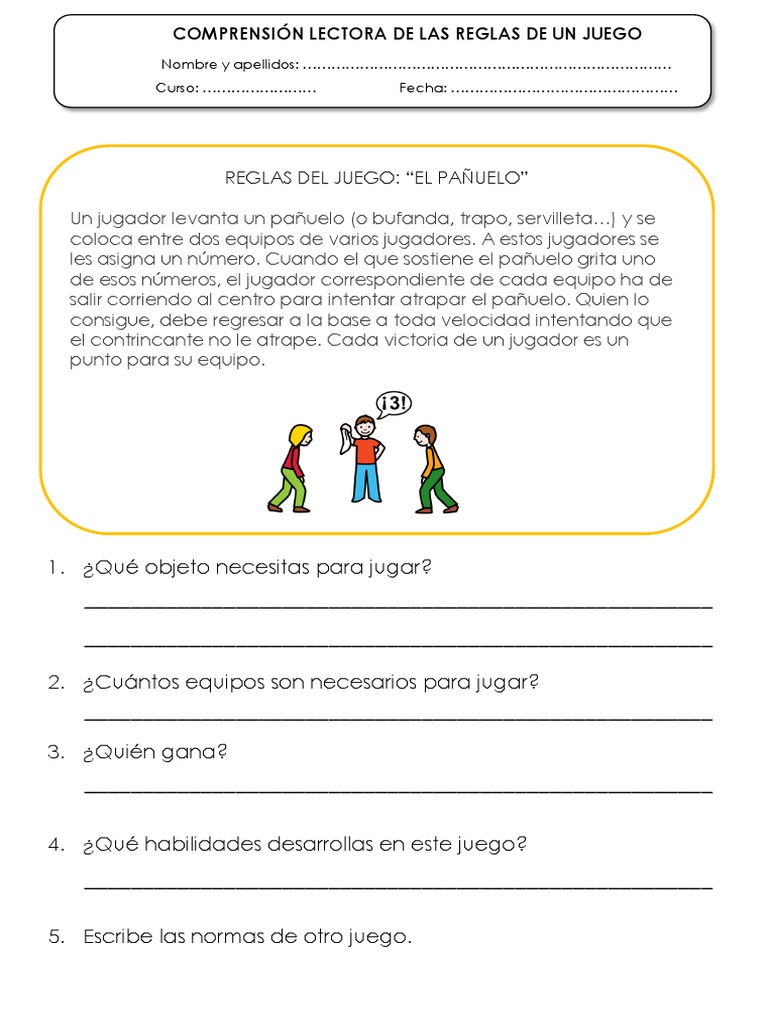 Comprension Lectora Reglas de Un Juego | PDF