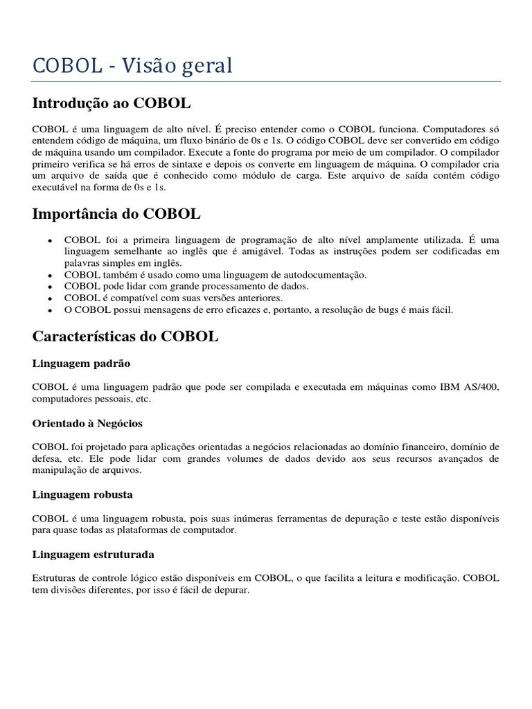 COBOL | Download Free PDF | Linguagem de programação | Compilador COBOL | Download Free PDF | Linguagem de programação | Compilador