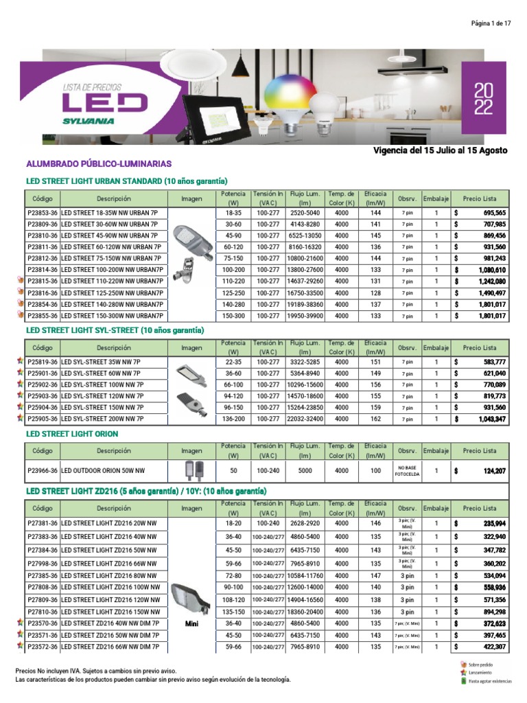 Listas de Precios Leds 15 Julio Al 15 Agosto 2022 | PDF | Diodo emisor ...