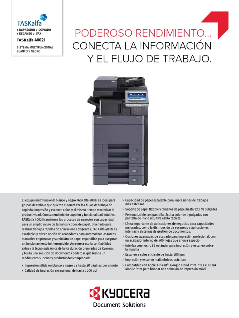 Kyocera TASKalfa 4002i Folleto | PDF | Controlador de interfaz de red | Fax