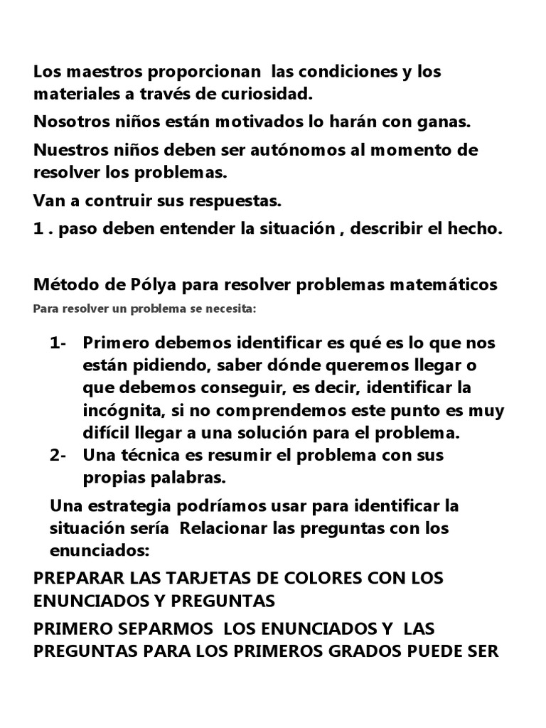 Método de Pólya para Resolver Problemas Matemáticos | PDF Método de Pólya para Resolver Problemas Matemáticos | PDF