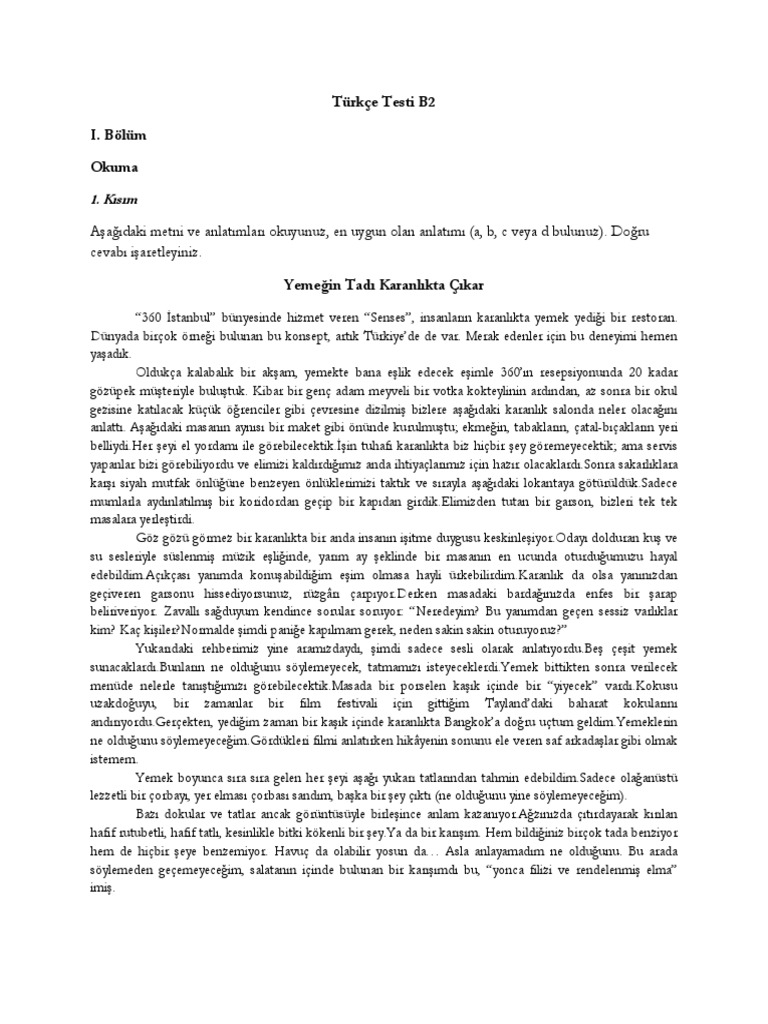 B2 Turkish - Sample | PDF