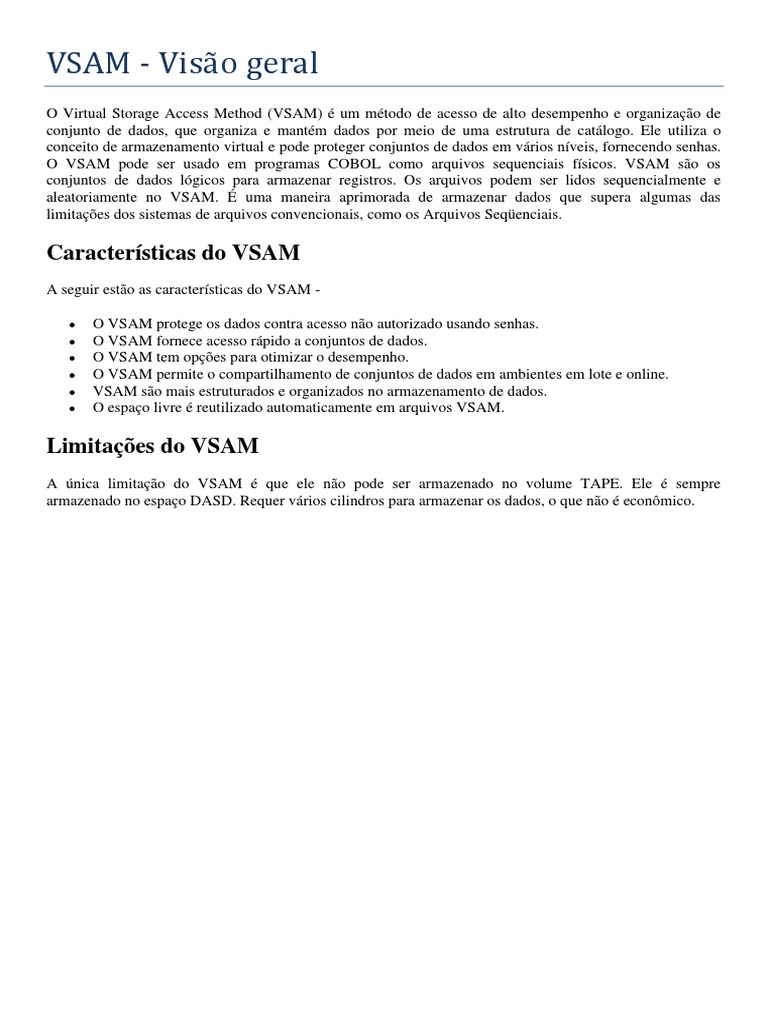 Vsam | PDF | Armazenamento de dados de computador | Dados