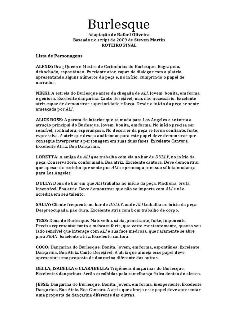 Roteiro do Show Burlesque 2009 | PDF | Arte | Clássicos
