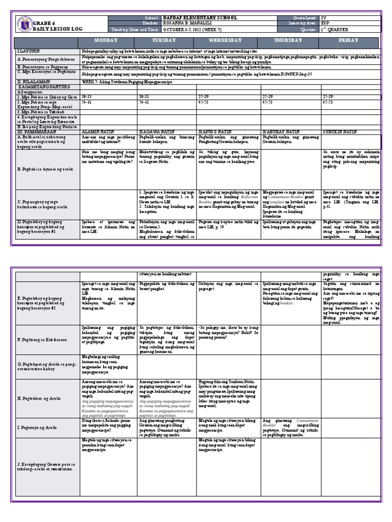 DLL - Esp 4 - Q1 - W7 | PDF