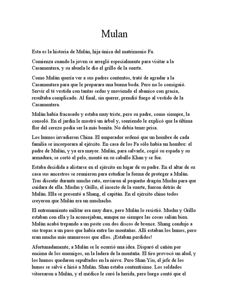 La valiente historia de Mulán | PDF