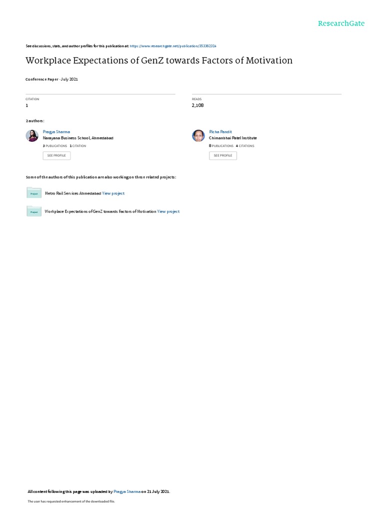 Workplace Expectations of Genz Towards Factors of Motivation | PDF ...