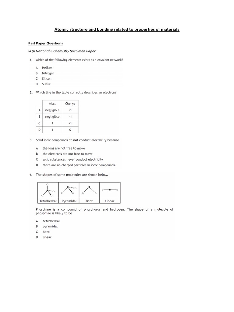 National 5 Unit 1 Atomic Structure and Bonding Related To Properties of ...