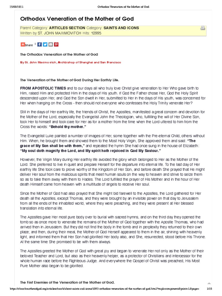 Orthodox Veneration of the Mother of God | PDF | Mary, Mother Of Jesus | Catholic Church