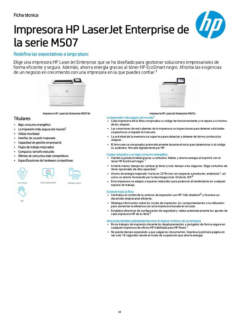 Impresora HP Laserjet Enterprise de La Serie M507 | PDF | Impresora ...