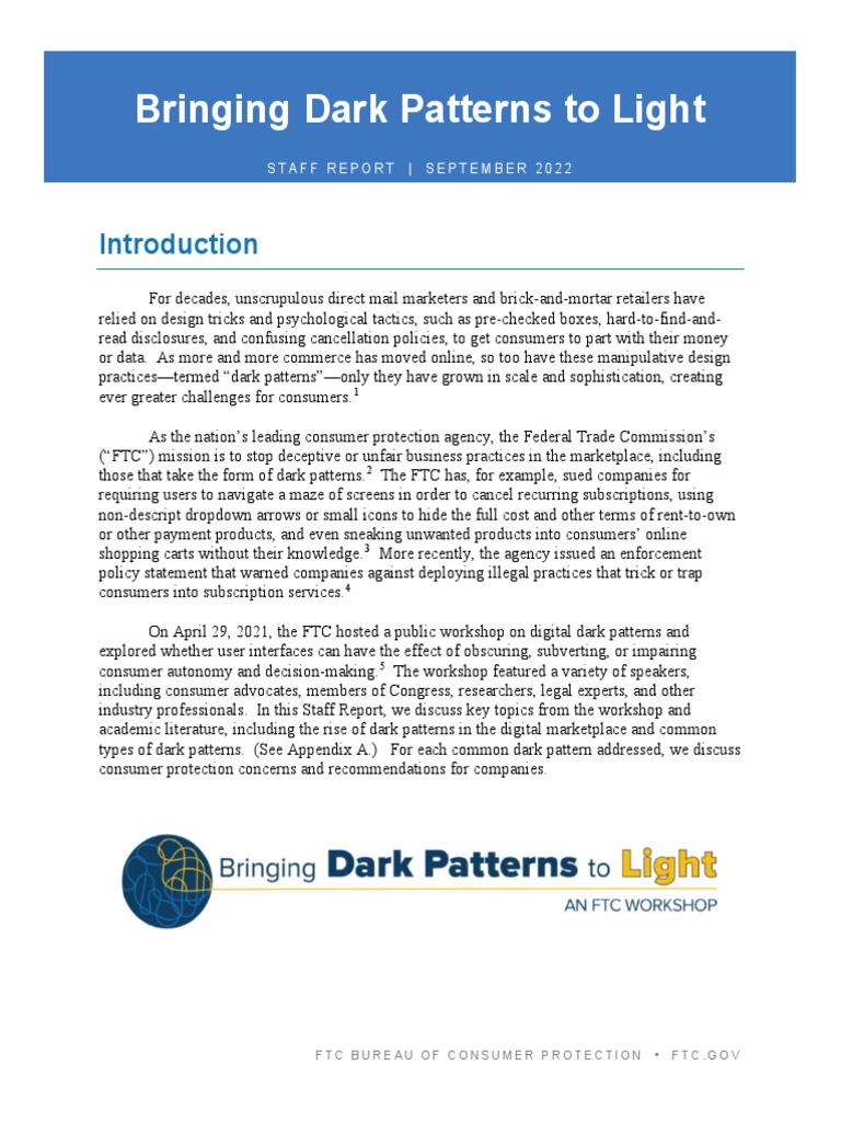 Exposing Digital Dark Patterns | PDF | Federal Trade Commission ...