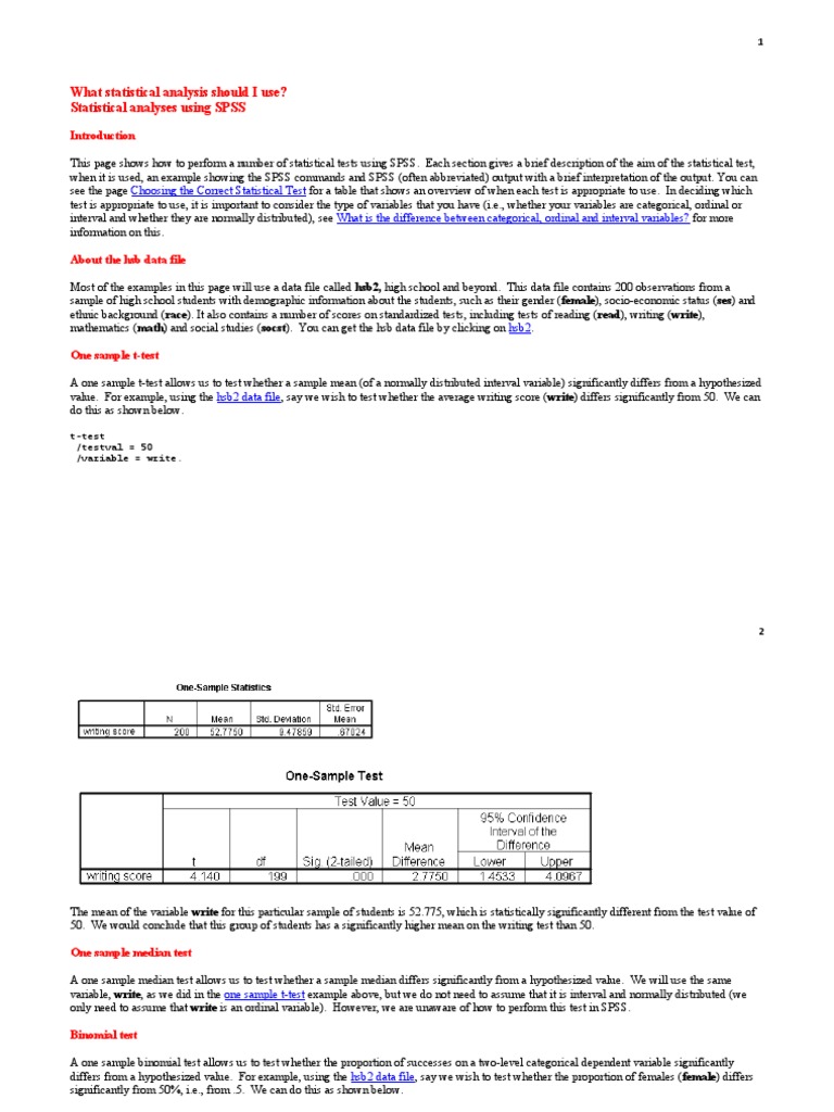 SPSS Statistical Tests Guide | PDF | Statistics | Logistic Regression