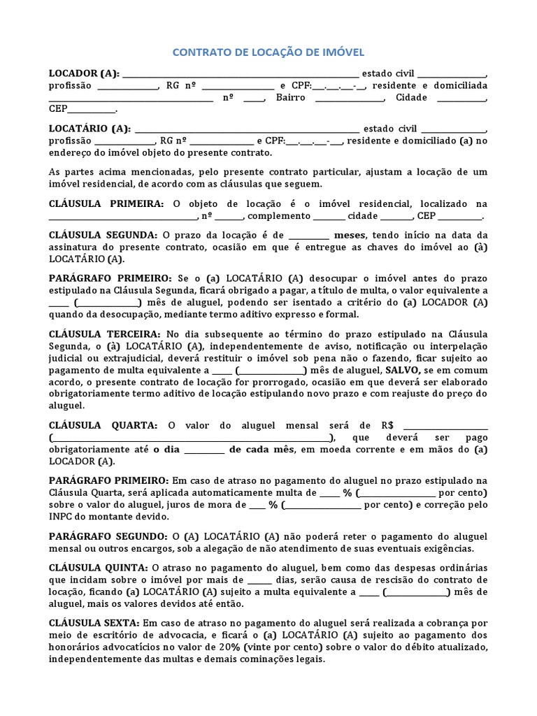 Contrato de Locaçã para Preencher | PDF | Aluguel | Direito Comum