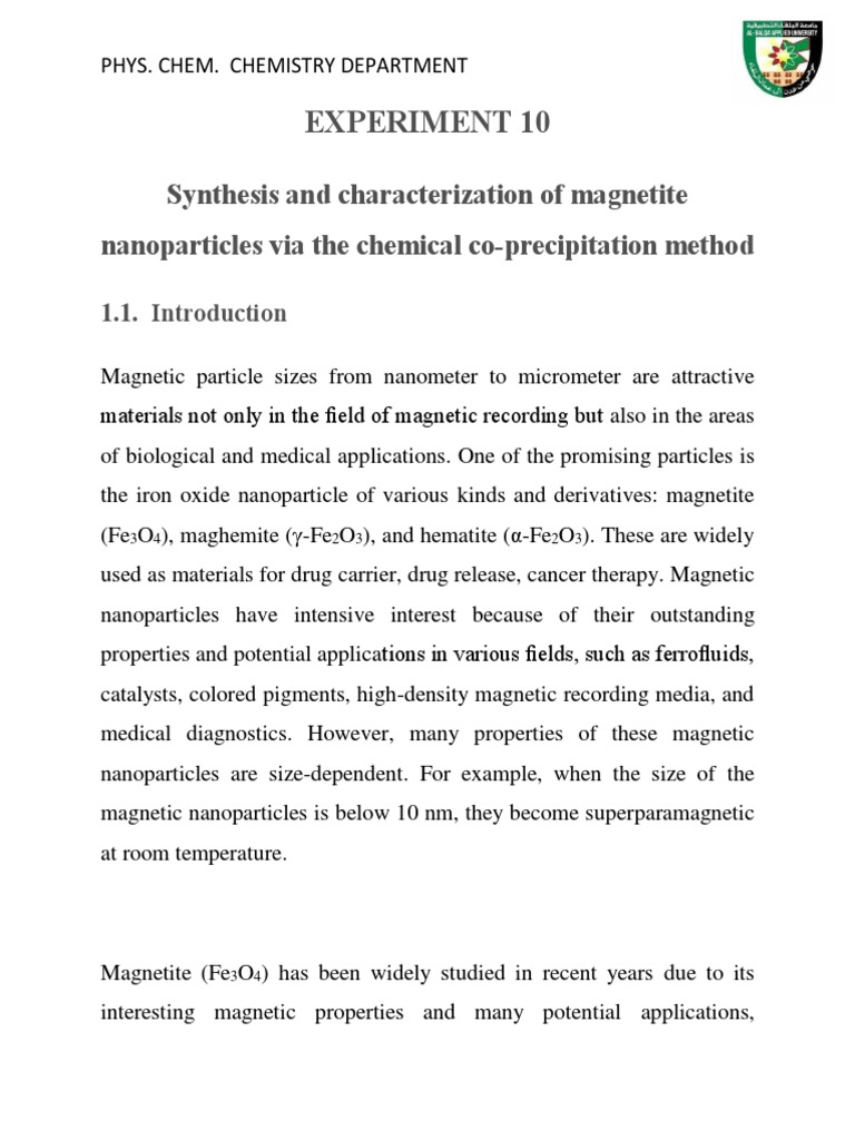 Synthesis and Characterization of Magnetite Nanoparticles Via The ...
