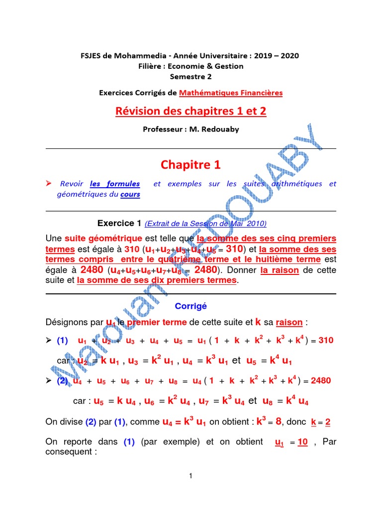 TD MATH FIN REDOUABY Partie1 | PDF