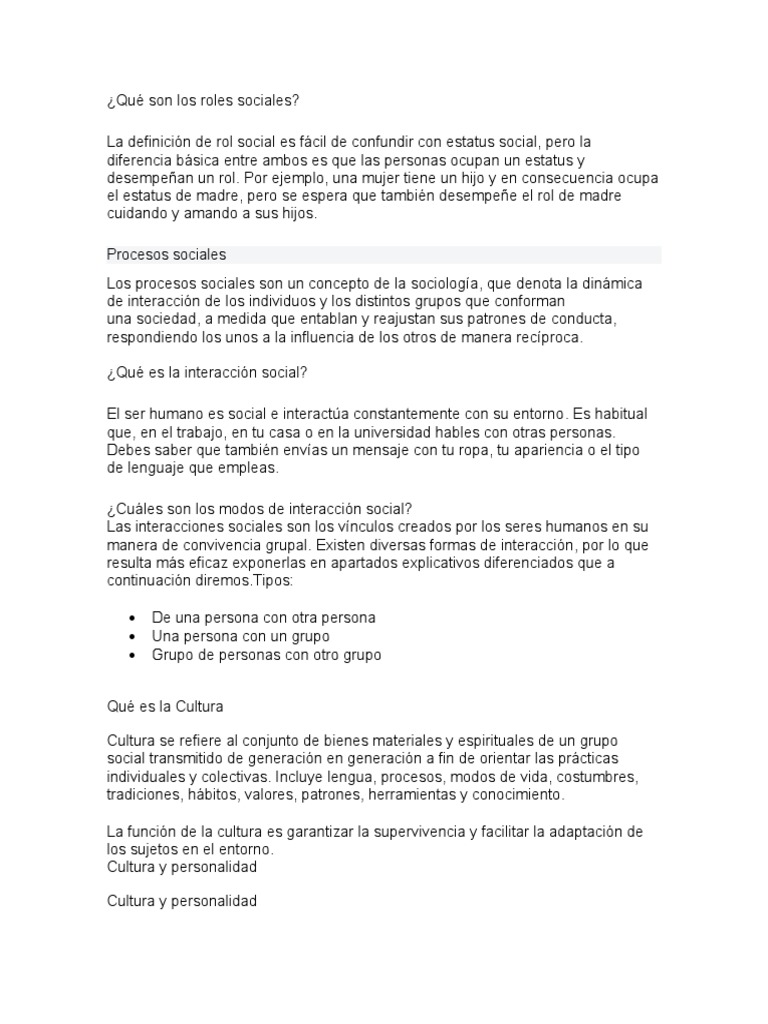 Qué son los roles sociales | PDF